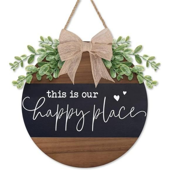 Accents | This Is Our Happy Place Front Door Round Wooden Sign With ...